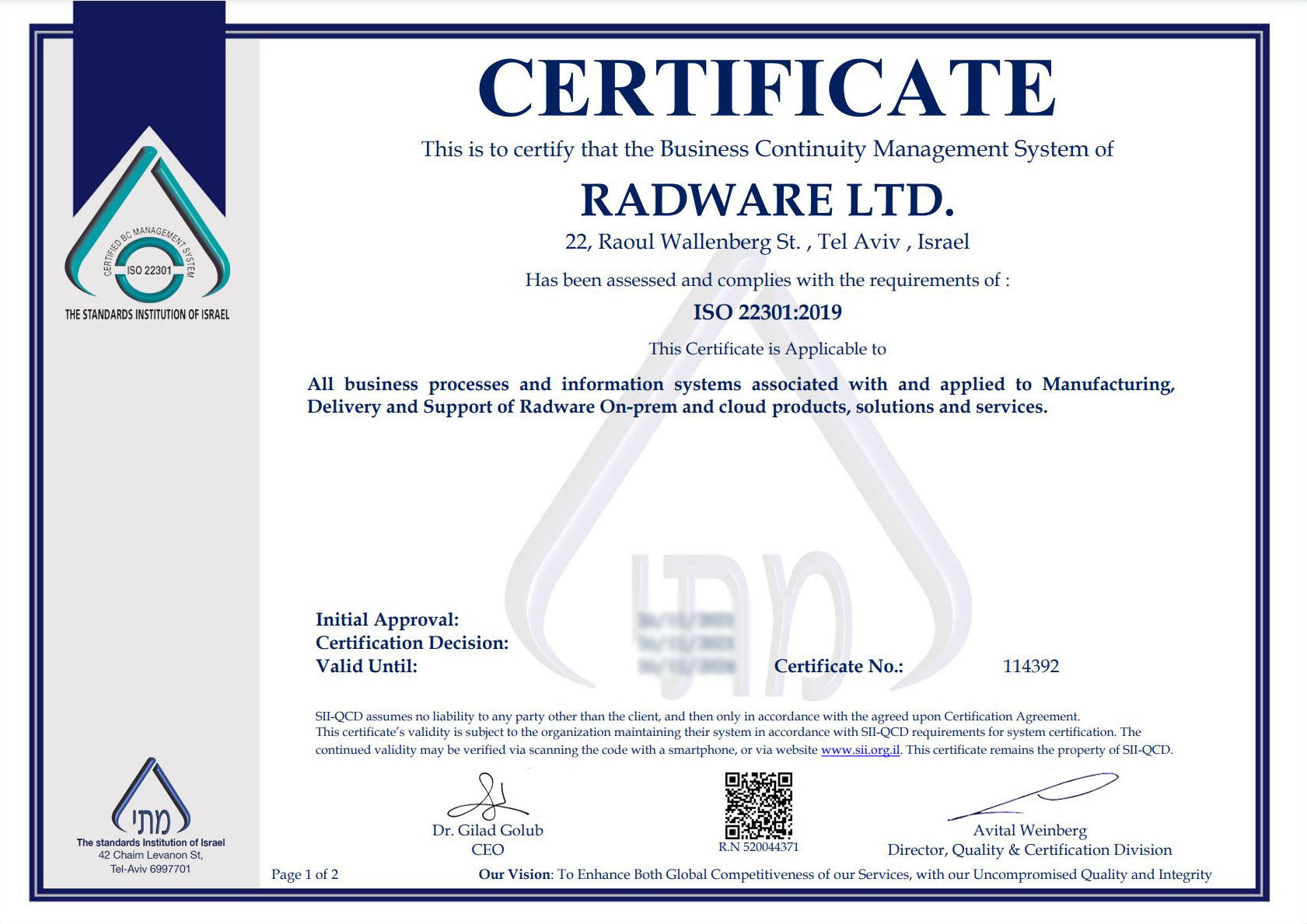 ISO 22301 Certificate